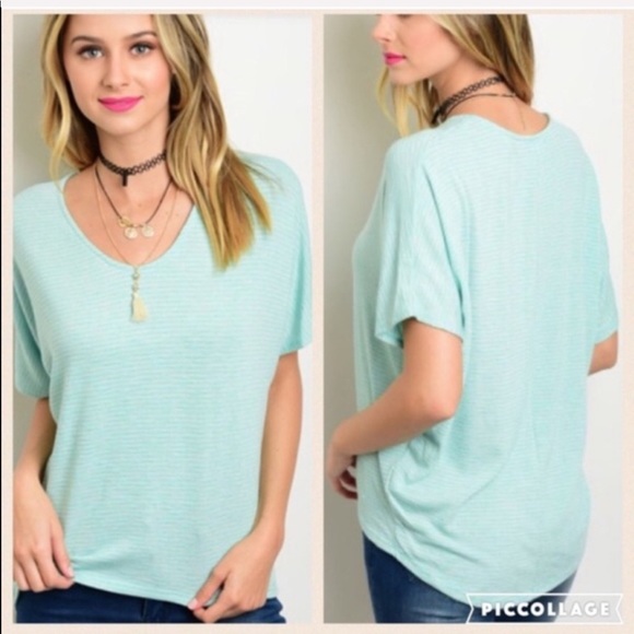 Tops | New Mint Greenwhite Stripe Short Sleeve Shirt | Poshmark